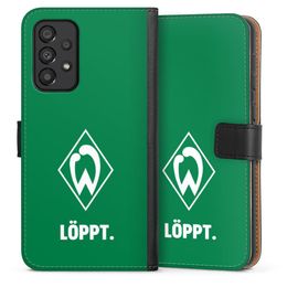 DeinDesign Galaxy A33 5G Handy Klapph&uuml;lle Handyh&uuml;lle aus Kunst Leder schwarz Flip Case Sv Werder Bremen Official Licensed Product Statement Sideflip mit langer 