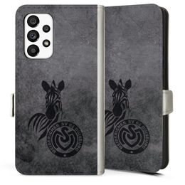 DeinDesign Galaxy A53 5G Handy Klapph&uuml;lle Handyh&uuml;lle aus Kunst Leder wei&szlig; Flip Case Msv Duisburg Zebra Official Licensed Product Sideflip mit Lasche