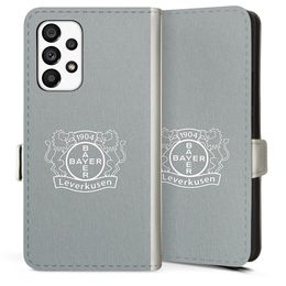 DeinDesign Galaxy A53 5G Handy Klapph&uuml;lle Handyh&uuml;lle aus Kunst Leder wei&szlig; Flip Case Bayer 04 Leverkusen Coat Of Arms Official Licensed Product Sideflip mit 