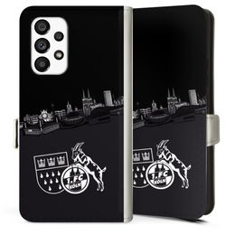DeinDesign Galaxy A53 5G Handy Klapph&uuml;lle Handyh&uuml;lle aus Kunst Leder wei&szlig; Flip Case Skyline Official Licensed Product 1. Fc K&ouml;ln Sideflip mit Lasche