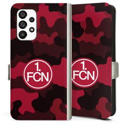 DeinDesign Galaxy A53 5G Handy Klapph&uuml;lle Handyh&uuml;lle aus Kunst Leder wei&szlig; Flip Case Logo 1. Fc N&uuml;rnberg 1. Fcn Sideflip mit Lasche
