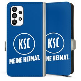 DeinDesign Galaxy A53 5G Handy Klapph&uuml;lle Handyh&uuml;lle aus Kunst Leder wei&szlig; Flip Case Ksc Karlsruher Sc Statement Sideflip mit Lasche