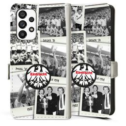 DeinDesign Galaxy A53 5G Handy Klapph&uuml;lle Handyh&uuml;lle aus Kunst Leder wei&szlig; Flip Case Retro Eintracht Frankfurt Official Licensed Product Sideflip mit Lasche