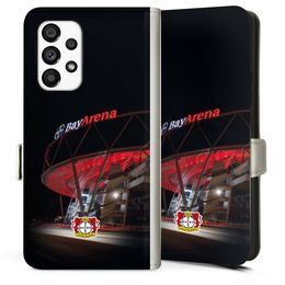 DeinDesign Galaxy A53 5G Handy Klapph&uuml;lle Handyh&uuml;lle aus Kunst Leder wei&szlig; Flip Case Bayer 04 Leverkusen Stadium Official Licensed Product Sideflip mit Lasche
