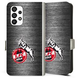 DeinDesign Galaxy A53 5G Handy Klapph&uuml;lle Handyh&uuml;lle aus Kunst Leder wei&szlig; Flip Case Metallic Look Official Licensed Product 1. Fc K&ouml;ln Sideflip mit Lasche