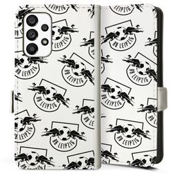 DeinDesign Galaxy A53 5G Handy Klapph&uuml;lle Handyh&uuml;lle aus Kunst Leder wei&szlig; Flip Case Transparent Muster Rb Leipzig Sideflip mit Lasche
