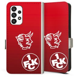 DeinDesign Galaxy A53 5G Handy Klapph&uuml;lle Handyh&uuml;lle aus Kunst Leder wei&szlig; Flip Case 1. Fc Kaiserslautern Devil Official Licensed Product Sideflip mit Lasche