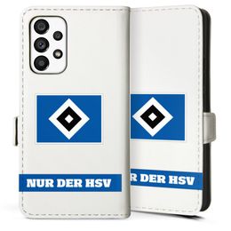 DeinDesign Galaxy A53 5G Handy Klapph&uuml;lle Handyh&uuml;lle aus Kunst Leder wei&szlig; Flip Case Hsv Statement Hamburger Sv Sideflip mit Lasche