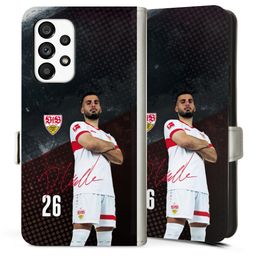 DeinDesign Galaxy A53 5G Handy Klapph&uuml;lle Handyh&uuml;lle aus Kunst Leder wei&szlig; Flip Case Vfb Stuttgart Official Licensed Product Deniz Undav Sideflip mit Lasche