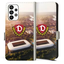 DeinDesign Galaxy A53 5G Handy Klapph&uuml;lle Handyh&uuml;lle aus Kunst Leder wei&szlig; Flip Case Stadium Sg Dynamo Dresden Sgd Sideflip mit Lasche