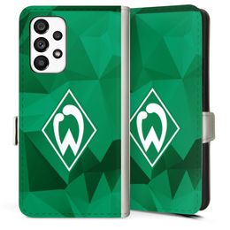 DeinDesign Galaxy A53 5G Handy Klapph&uuml;lle Handyh&uuml;lle aus Kunst Leder wei&szlig; Flip Case Official Licensed Product Camouflage Sv Werder Bremen Sideflip mit Lasche