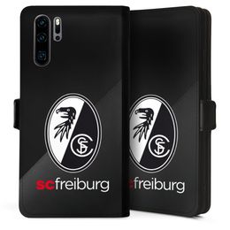 DeinDesign Huawei P30 Pro Handy Klapph&uuml;lle Handyh&uuml;lle aus Kunst Leder schwarz Flip Case Sc Freiburg Lettering Logo Sideflip mit langer Lasche