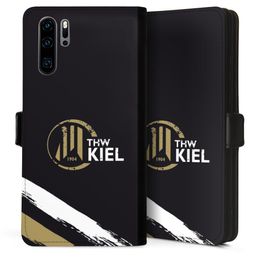 DeinDesign Huawei P30 Pro Handy Klapph&uuml;lle Handyh&uuml;lle aus Kunst Leder schwarz Flip Case Logo Handball Thw Kiel Sideflip mit langer Lasche