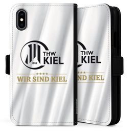 DeinDesign iPhone X Handy Klapph&uuml;lle Handyh&uuml;lle aus Kunst Leder schwarz Flip Case Official Licensed Product Thw Kiel Handball Sideflip mit langer Lasche