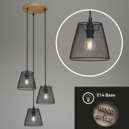 Briloner Leuchten Pendelleuchte "H&auml;ngelampe Wohnzimmer TAUNUS", schwarz, 1 Stk., Leuchten, 3-flammig, retro/vintage, Metallschirm und Holz Basis, schwarz, 21 cm, Pendelleuchte