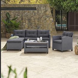Ambia Garden Loungegarnitur, Grau, Metall, Kunststoff, Textil, F&uuml;llung: Polyester,Schaumstoff, L-Form, eckig, UV-best&auml;ndig, wetterfest, Loungem&ouml;bel, Gartenlounge-Sets
