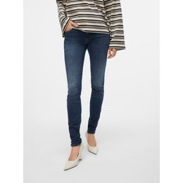 V&eacute;ro Moda Slim-fit-Jeans VERO MODA "VMLUX MR SLIM JEANS RI392 GA NOOS", Damen, Gr. L (40), L&auml;nge 30, blau (dunkelblau denim detail:tinted), Denim/Jeans, Obermaterial: 92% Baumwolle, 6% Elastomultiester, 2% Elasthan, slim fit, Jeans Slim-fit-Jeans