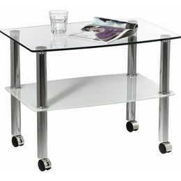Xora Beistelltisch, Klar, Wei&szlig;, Metall, Glas, rechteckig, Rundrohr, 60x46x40 cm, Wohnzimmer, Wohnzimmertische, Beistelltische, Beistelltische Metall