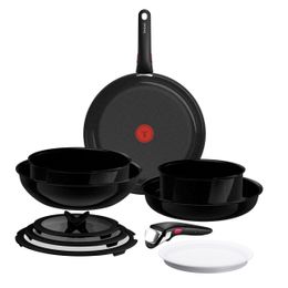 Pfannen-Set Tefal "Ingenio Excellence Keramik", schwarz, Pfannen, abnehmbarer Ingenio-Griff, Thermo-Signal, stapelbar, Induktion