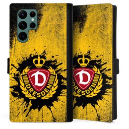 DeinDesign Galaxy S22 Ultra Handy Klapph&uuml;lle Handyh&uuml;lle aus Kunst Leder schwarz Flip Case Official Licensed Product Soccer Sg Dynamo Dresden Sideflip mit langer 