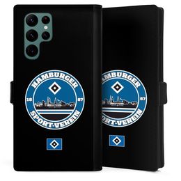 DeinDesign Galaxy S22 Ultra Handy Klapph&uuml;lle Handyh&uuml;lle aus Kunst Leder schwarz Flip Case Hsv Logo Hamburger Sv Sideflip mit langer Lasche