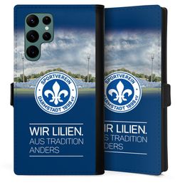 DeinDesign Galaxy S22 Ultra Handy Klapph&uuml;lle Handyh&uuml;lle aus Kunst Leder schwarz Flip Case Official Licensed Product Sv Darmstadt 98 Coat Of Arms Sideflip mit 