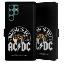 DeinDesign Galaxy S22 Ultra Handy Klapph&uuml;lle Handyh&uuml;lle aus Kunst Leder schwarz Flip Case Acdc Official Licensed Product Rock Sideflip mit langer Lasche