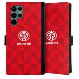 DeinDesign Galaxy S22 Ultra Handy Klapph&uuml;lle Handyh&uuml;lle aus Kunst Leder schwarz Flip Case Mainz 05 Official Licensed Product Merchandise Sideflip mit langer 