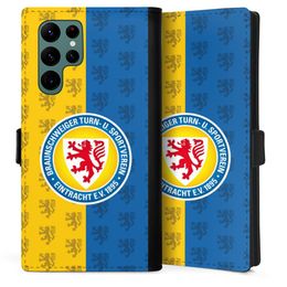 DeinDesign Galaxy S22 Ultra Handy Klapph&uuml;lle Handyh&uuml;lle aus Kunst Leder schwarz Flip Case Logo Eintracht Braunschweig Official Licensed Product Sideflip mit 