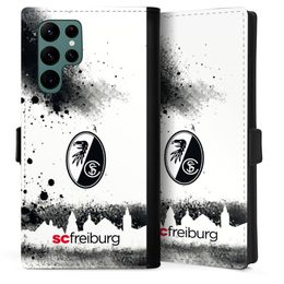 DeinDesign Galaxy S22 Ultra Handy Klapph&uuml;lle Handyh&uuml;lle aus Kunst Leder schwarz Flip Case Skyline Sc Freiburg Logo Sideflip mit langer Lasche