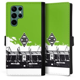 DeinDesign Galaxy S22 Ultra Handy Klapph&uuml;lle Handyh&uuml;lle aus Kunst Leder schwarz Flip Case Merchandise Borussia M&ouml;nchengladbach Stadium Sideflip mit langer Lasche