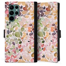 DeinDesign Galaxy S22 Ultra Handy Klapph&uuml;lle Handyh&uuml;lle aus Kunst Leder schwarz Flip Case Eukalyptus Muster Pattern Sideflip mit langer Lasche