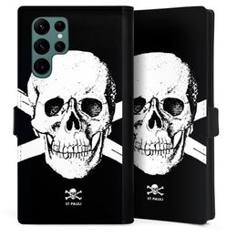 DeinDesign Galaxy S22 Ultra Handy Klapph&uuml;lle Handyh&uuml;lle aus Kunst Leder schwarz Flip Case Totenkopf Fc St. Pauli Official Licensed Product Sideflip mit langer 