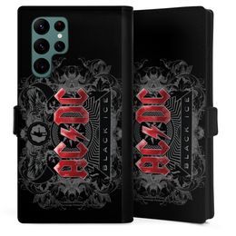 DeinDesign Galaxy S22 Ultra Handy Klapph&uuml;lle Handyh&uuml;lle aus Kunst Leder schwarz Flip Case Merchandise Black Ice Acdc Sideflip mit langer Lasche