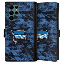 DeinDesign Galaxy S22 Ultra Handy Klapph&uuml;lle Handyh&uuml;lle aus Kunst Leder schwarz Flip Case Flag Hertha Bsc Logo Sideflip mit langer Lasche