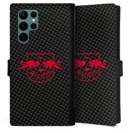 DeinDesign Galaxy S22 Ultra Handy Klapph&uuml;lle Handyh&uuml;lle aus Kunst Leder schwarz Flip Case Rb Leipzig Official Licensed Product Carbon Sideflip mit langer Lasche
