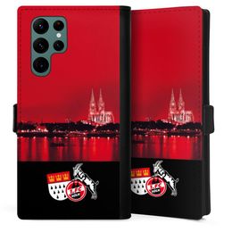 DeinDesign Galaxy S22 Ultra Handy Klapph&uuml;lle Handyh&uuml;lle aus Kunst Leder schwarz Flip Case 1. Fc K&ouml;ln Skyline Official Licensed Product Sideflip mit langer Lasche