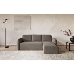 Ecksofa COTTA "Flow, bequem, L-Form, Breite 239 cm, schmale Armlehnen", braun (taupe), B:239cm H:89cm T:170cm, 100% POLYESTER, Sofas, Ecksofa, wahlweise mit Bettfunktion