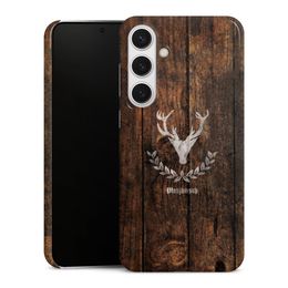 DeinDesign Galaxy S24+ Handy Premium Case Smartphone Handyh&uuml;lle Schutzh&uuml;lle gl&auml;nzend Wooden Look Deer Wood Premium Case