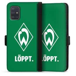 DeinDesign Galaxy A51 Handy Klapph&uuml;lle Handyh&uuml;lle aus Kunst Leder schwarz Flip Case Sv Werder Bremen Statement Official Licensed Product Sideflip mit Lasche