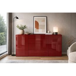 M&auml;usbacher Kommode M&Auml;USBACHER, bordeauxrot matt lack nb, glas bordeauxrot glanz, B:179cm H:89cm T:42cm, Sideboards, Kommode, Kommode BHT 179/89/42 cm, Push to open, Front+Oberplatte=Glas