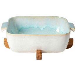 Costa Nova Auflaufform Eivissa, Hellblau, Wei&szlig; Hochglanz, Keramik, Holz, Eiche, 0,00 L, quadratisch, 30x13x32 cm, Handmade in Europe, backofengeeignet, Kochen, Auflaufformen