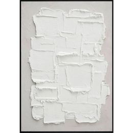 Monee &Ouml;lgem&auml;lde, Wei&szlig;, Holz, Kunststoff, Textil, Tanne, vollmassiv, Abstraktes, rechteckig, 70x100 cm, handgemalt, einfache und schnelle Anbringung, gerahmt, Bilder und Zubeh&ouml;r, Wandbilder, &Ouml;lgem&auml;lde