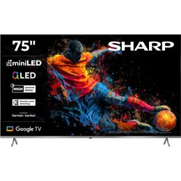 Sharp QLED Mini LED-Fernseher "4T-C75JPx", Energieeffizienz: E (A-G), silber, 75 &Prime;, Fernseher