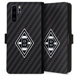 DeinDesign Huawei P30 Pro Handy Klapph&uuml;lle Handyh&uuml;lle aus Kunst Leder schwarz Flip Case Borussia M&ouml;nchengladbach Carbon Gladbach Sideflip mit langer Lasche