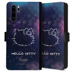 DeinDesign Huawei P30 Pro Handy Klapph&uuml;lle Handyh&uuml;lle aus Kunst Leder schwarz Flip Case Merchandise Hello Kitty Weltall Sideflip mit langer Lasche