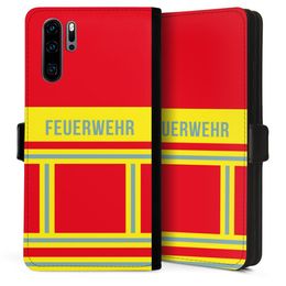 DeinDesign Huawei P30 Pro Handy Klapph&uuml;lle Handyh&uuml;lle aus Kunst Leder schwarz Flip Case Fire Fighters Life Saver Fire Fighter Sideflip mit langer Lasche