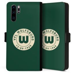 DeinDesign Huawei P30 Pro Handy Klapph&uuml;lle Handyh&uuml;lle aus Kunst Leder schwarz Flip Case 80 Jahre Vfl Wolfsburg Official Licensed Product Sideflip mit langer 