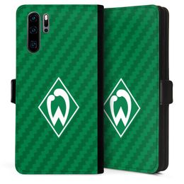 DeinDesign Huawei P30 Pro Handy Klapph&uuml;lle Handyh&uuml;lle aus Kunst Leder schwarz Flip Case Carbon Official Licensed Product Sv Werder Bremen Sideflip mit langer 