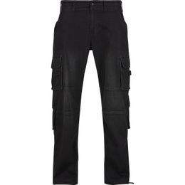 Cargohose Brandit "Brandit Brandit Denim Cargo Pants", Herren, Gr. 36/32, L&auml;nge 32, schwarz, 75% Baumwolle, 24% Polyester, 1% Elasthan, unifarben, loose fit, Hosen Cargohose